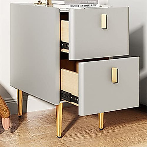NIUYAO Nightstand Modern Solid Wood with 2-Drawer Storage Bedside Table Marble Top Practical End Side Table Bedroom Furniture -White/Gold 10" L x 16" W x 20" H