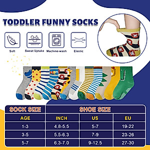 HYCLES Toddler Socks With Grip Non-Skid 12 Pairs Baby Kids Sticky Slipper Cotton Crew Socks 3-5T Children/Boy/Girl