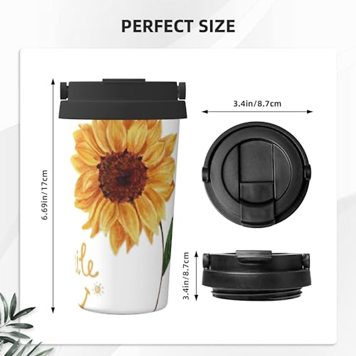 WANGXUEE Smile Face Sunflower Print 500ml Stainless Steel Travel Tumbler Double Wall Vacuum Insulated Coffee Mug