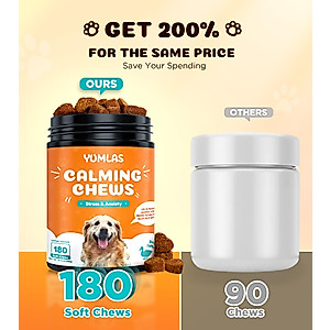 Yumlas 180 Counts Calming Chews for Dogs Anxiety Relief, Dog Calming Chews with Potent Effect in 30 Mins & Last for 12 Hrs, Hypoallergenic Dog Calming Treats for All Breeds, Sizes, Ages (Duck Flavor)