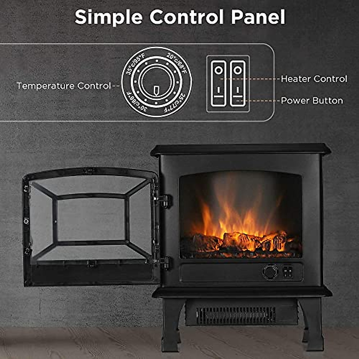 Electric Fireplace Heater Fake Wood Freestanding Fireplace Stove with Realistic Dancing Flame Effect CSA Certified Overheating Safety Protection fire Place Mantle Decor for Living Room 17" 1400W