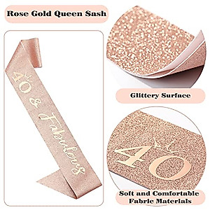 40th Birthday Gifts Decorations for Women - 40 Birthday Cake Topper, Balloons, Queen Sash, Crown and Candle Set, Rose Gold