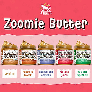 Zoomie Butter Hip & Joint Dog Peanut Butter Spread Supplement, All Natural Dog Treat. Human Grade & Safe Anti Inflammatory Puppy Food, Peanuts & Turmeric for Pain, Stiffness, Grown & Made in USA