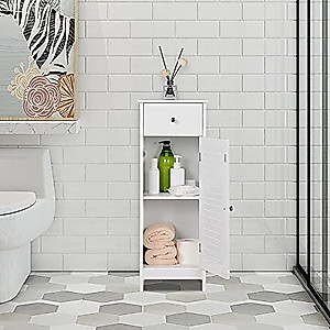 Yaheetech Bathroom Floor Storage Cabinet, Freestanding Side Table Storage Organizer Unit with Drawer and Single Shutter Door, L12.6xW12xH34.5 Inches