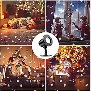 EEFOW Christmas Snowflake Projector Decorations Outdoor: Snow Rotating Snowfall Night Light Waterproof with White Snowflake for Xmas New Year Gift Holiday Party