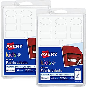 AVERY No-Iron Kids Clothing Labels, Washer & Dryer Safe, Assorted Shapes & Sizes, (2-Pack) 90 Labels (40700) & 0.75 x 1.75 Inches Durable Labels for Kids Gear, Assorted, Pack of 60 (41442)