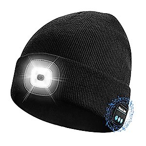 Etsfmoa Unisex Bluetooth Beanie Hat Light Wireless Headphones Gifts for Men Dad Black