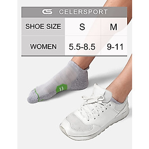 CS CELERSPORT 6 Pack Women's Ankle Running Socks Cushioned Low Cut Tab Athletic Socks, Grey Mixed, Small