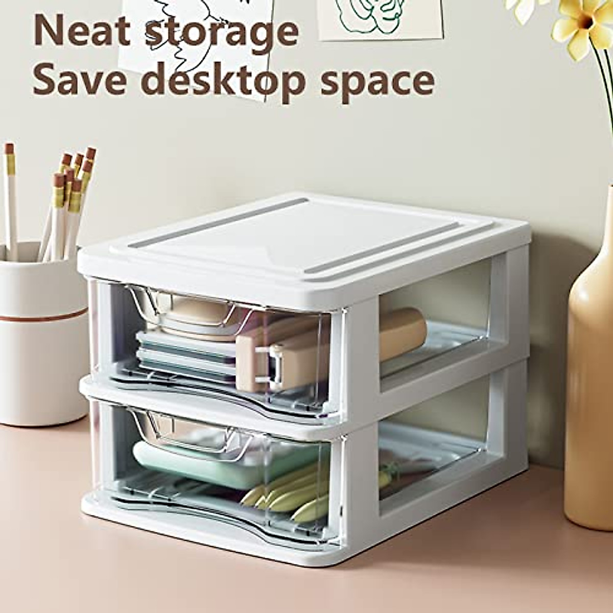 Walbest Sundries Storage Box Drawer Type Sundries Storage Box Container Save Space Dustproof White Triple Layer