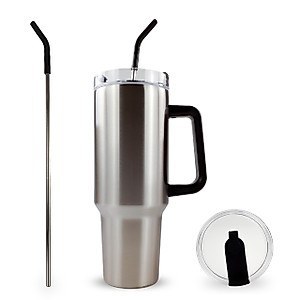 Hogg 40oz Clear Traveler - Blank Sublimation Tumblers Silver, 40 oz Blank Sublimation Tumbler With Handle & Removable Lid, Bulk Travelers With Straws