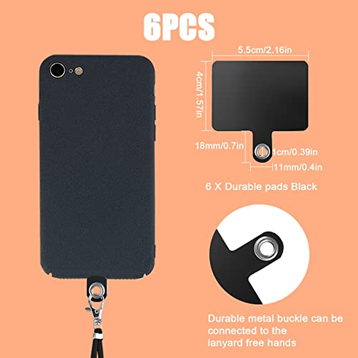 SAVITA 6pcs Cell Phone Tether Tabs, Black Crossbody Phone Strap Tether Tabs Multifuctional Phone Lanyard Patch Pad for Most Smartphones