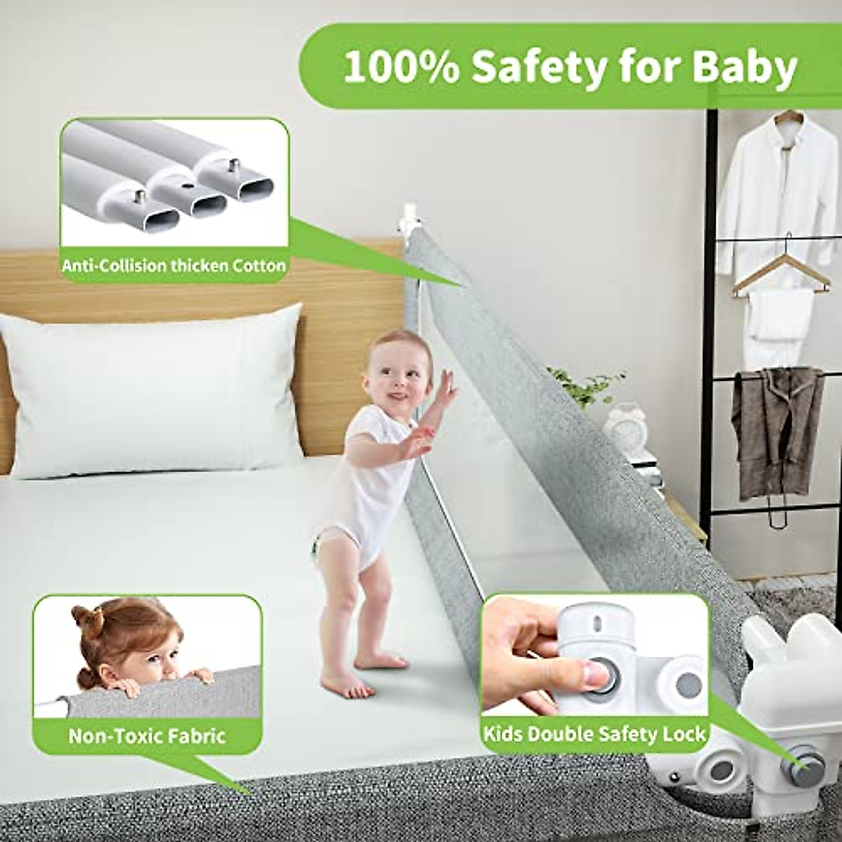 Sephyroth Bed Rails for Toddlers, Upgrade Height Adjustable Baby Bed Rail Guard Specially Designed for Twin, Full, Queen, King Size - Safety Bed Guard Rails for Kids 1 Side:59"(L) ×27"(H)
