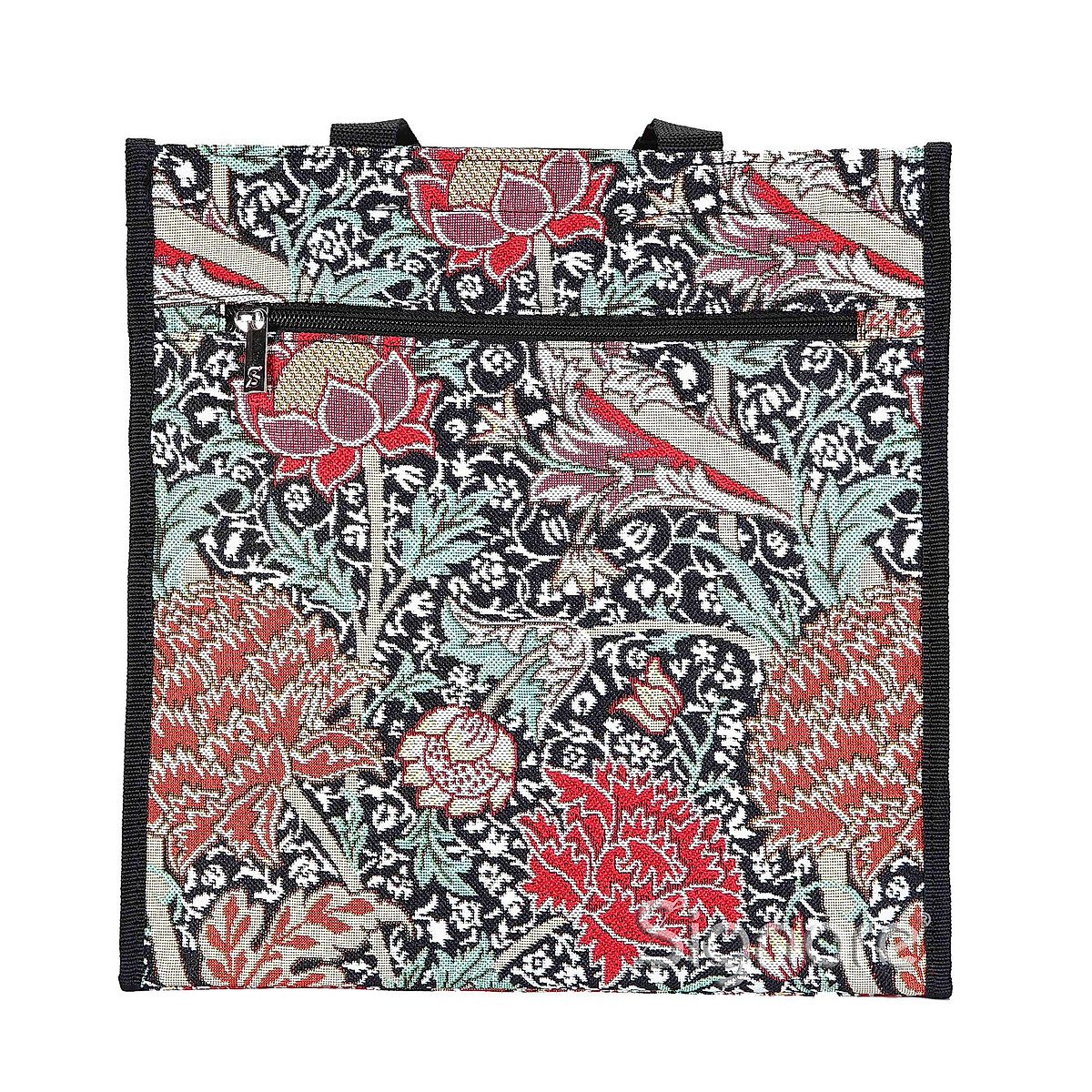 Signare Tapestry Black Shopping Tote Bag with William Morris The Cray Design