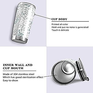 Blue Gray Leaves Branches Stainless Tumbler Insulated Coffee Cups with Lid and Straw Travel Mug for Hot and Cold Drinks 20oz