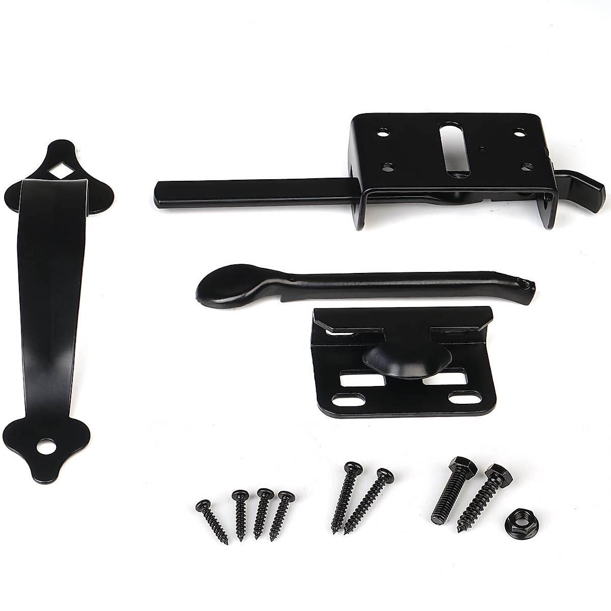 Gate Latch, Thumb Latch Hardware, Gate Latch for Wooden Fence Heavy Duty, Self Locking Latches with 8 inch Handle, Gate Kit for Wooden Fence & Swing Outdoor Gate – Steel, Black Finish