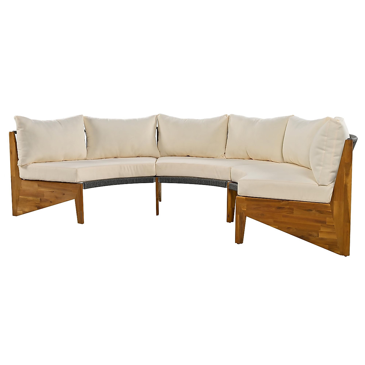 Quarte Outdoor Acacia Wood Round Sofa Set, Half-Moon Sectional Sets with Coffee Table,6-Person Seating Group for Garden, Deck (Beige/Half-Moon*A)