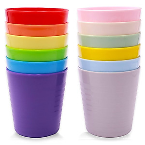 Muulaii Set of 12 Kids Plastic Cups- 8 oz Children Drinking Cups Reusable Unbreakable Plastic Stackable Water Tumblers for Kids & Toddlers Bright Colored- Dishwasher and Microwave Safe