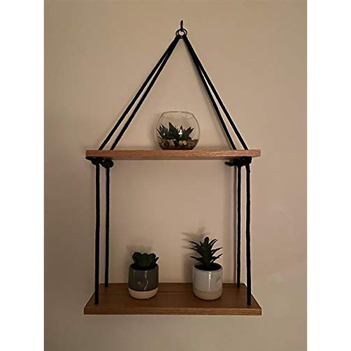 Addikts Hanging Shelves – Set of 2 Floating Wooden Shelves – Natural Oak Triangle Shelf – Indoor Plant Shelf – Unique Wall Décor for Bedroom, Bathroom or Kitchen – Minimalist and Modern Design