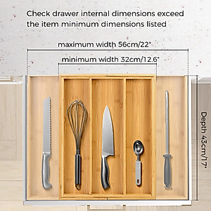 Utoplike Bamboo Expandable Kitchen Drawer Organizer, Adjustable Utensil Holder and Cutlery Tray Organiser, Drawer Divider for Silverware, Flatware, Knives in Kitchen, Bedroom, Living Room