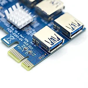 PCIe 1 to 4 Riser Card, Pcie Splitter 1 to 4 PCI Riser Card, 4 Risers into 1 PCI Card, PCIe Multiplier Risers 1X to External 4 PCI-e USB3.0 Adapter for ETH Miner GPU Crypto Bitcoin Ethereum Mining Rig