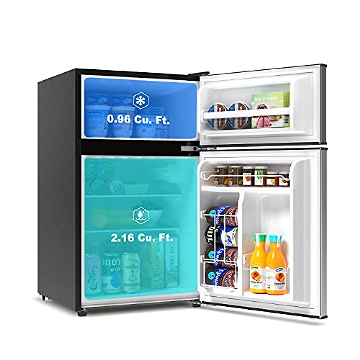 Whirlpool WHR31TS4E 3.1 Cu. Ft. Compact Refrigerator Dual Door Fridge, Adjustable Mechanical Thermostat with True Freezer, Stainless Steel Look