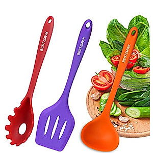Kitchen Utensil Set - 11 Cooking Utensils - Colorful Silicone Kitchen Utensils - Nonstick Cookware with Spatula Set - Colored Best Kitchen Tools Kitchen Gadgets