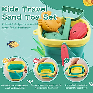 Beach Toys for Kids - Sand Toys Set Includes Collapsible Sand Bucket Shovel and Sand Rake Toys for Beach 12 PCS, Sandbox Toys Sandcastle Building Kit with Waterproof Net (A)