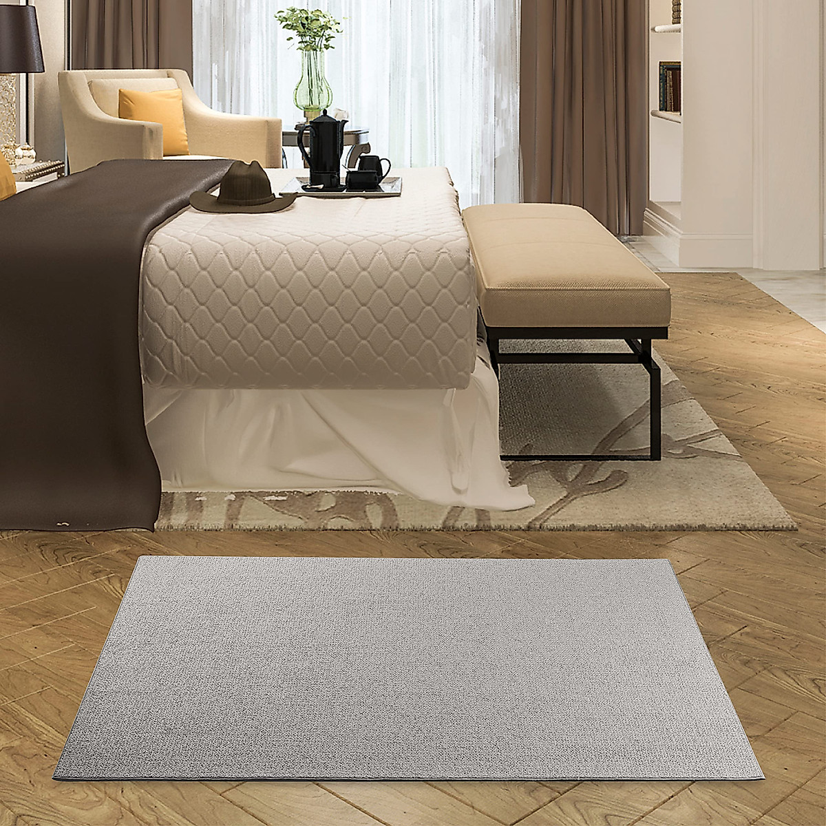 Furnish my Place Abstract Contemporary Striped Pattern Modern Plush Two Tone High Low Pattern Rug Carpet, Hallway Entry Carpet, Contemporary Runner Rug, Made in USA - Iconic Grey, 2' x 12'