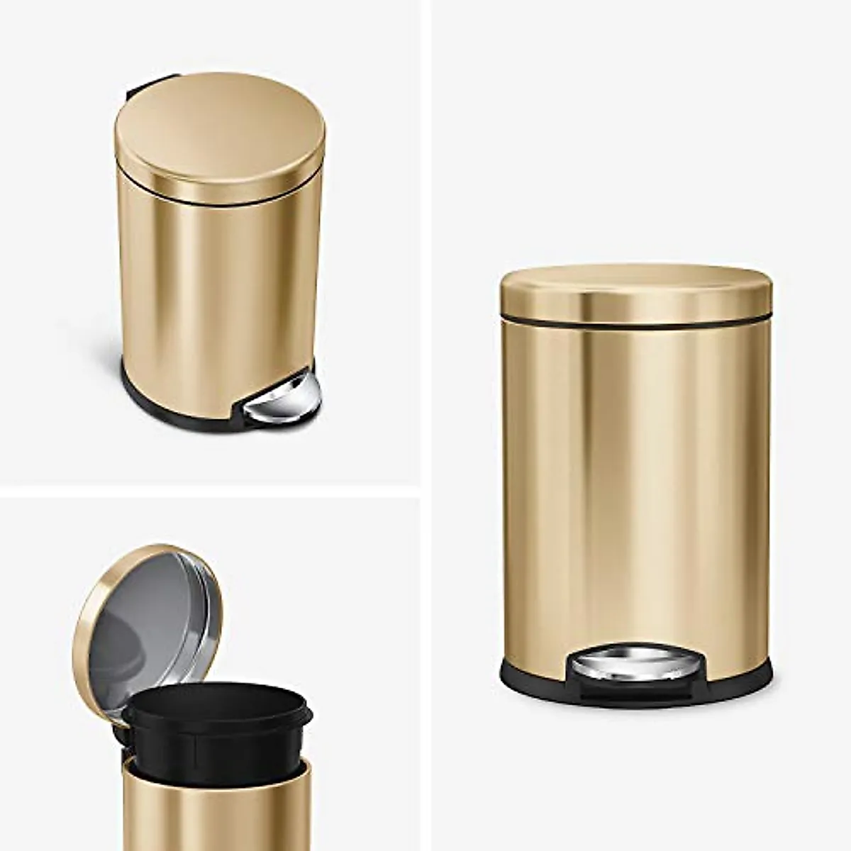 simplehuman 4.5 Liter / 1.2 Gallon Round Bathroom Step Trash Can, Brass Stainless Steel