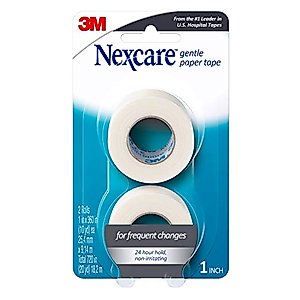 Nexcare Gentle Paper First Aid Tape, Ideal For Securing Gauze And Dressings, 1 in x 10 yds, 2 Rolls