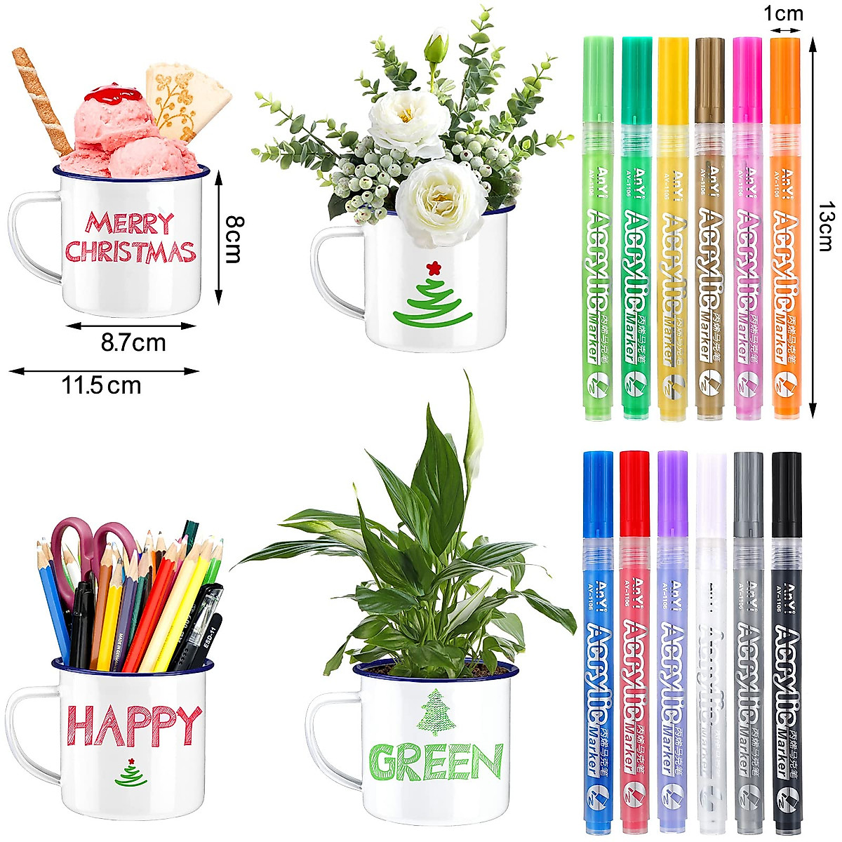 Newtay 16 Pcs Painted Mug Kit Personalized Coffee Mug Kit Mugs You Can Decorate Coffee Mug Decorating Kit Design Your Own Mug for DIY Craft Decor Planting Drinking