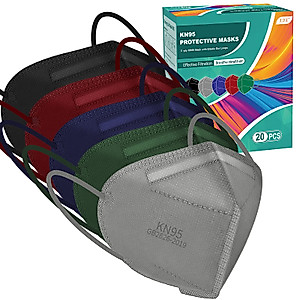 XDX KN95 Face Masks, Individually Wrapped Multicolor Face Masks for Men and Women, 5 Layers Breathable & Comfortable Masks Disposable, Filter Efficiency ≥95% (Medium Size-20 Pack)