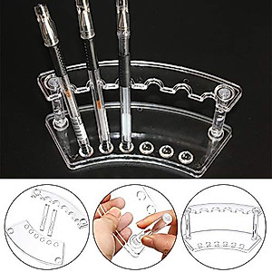 Plastic Pen Holder, Set of 4 Plastic Pen Holder Display Stand 6-Slots Pen Display Stand Eyebrow Pen Stand Makeup Brush Rack Organizer for Home Office & Store Use (Clear)