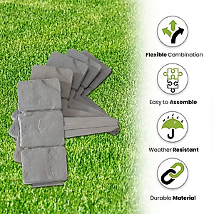 withwind Garden Edging BorderLawn Fence Plastic Cobblestone Effect Trimming 20 Packs of Foldable Stitching Gray