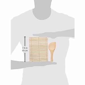 Helen’s Asian Kitchen Sushi Hand Roll Mat with Rice Paddle, 7.25-Inches x 5.25-Inches, Natural Bamboo