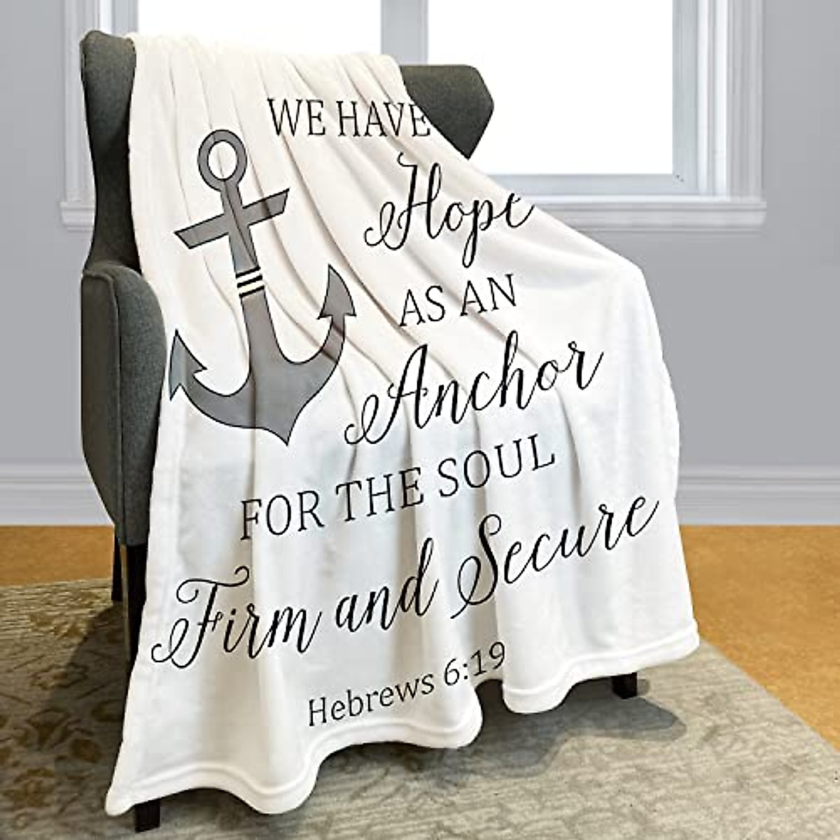 HommomH Fleece Blanket 50" x 60" We Have This Hope As an Anchor for The Soul Firm and Secure Hebrews 6 19 Inspirationa Art Christian Lightweight Fuzzy Cozy Soft Throw for Men Women, Air Conditioning