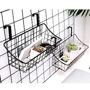 LeleCAT Basket with hook Grid Storage Basket, Hang it behind a door or on a railing, Over the Cabinet Door, Small, BLack,1 Pack