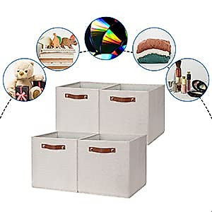 DULLEMELO 12inch Cube Storage Baskets for Shelves Closet Storage,Sturdy Home Organization Bins for Gifts Empty,Foldable Fabric Storage Cubes Baskets for Nursery Toys Clothes Storage(Beige-4 Pack)