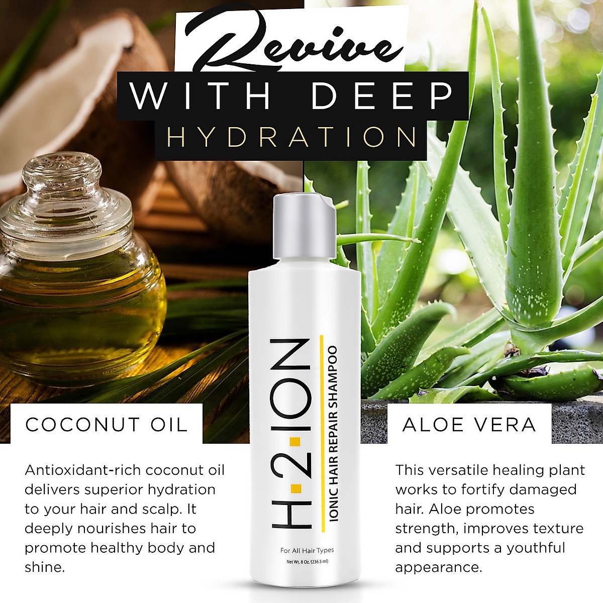 H2 Ion Hair Repair Shampoo -- Thermal Activated Ionic Shampoo for Damaged Hair -- Deep Clean - Lock in Moisture - Restore Shine Body & Bounce - Protect from Heat Styling - Seal Split Ends (8 oz)