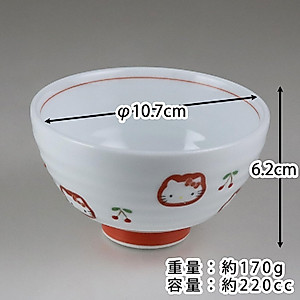 CtoC JAPAN 888321 Hello Kitty Cherry Dining Table Set/Rice Bowl φ4.2 inches (10.7 cm), Tea Cup φ2.9 inches (7.4 cm), Small Bowl φ4.7 inches (11.9 cm), Arita Ware, Made in Japan