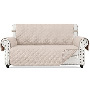 RHF Anti-Slip Loveseat Covers for Leather Sofa, Couch Cover, Loveseat Cover for Living Room, Loveseat Slipcover&Love Seat Couch Covers, Slip-Resistant Couch Cover for Leather Sofa (Loveseat: Beige)