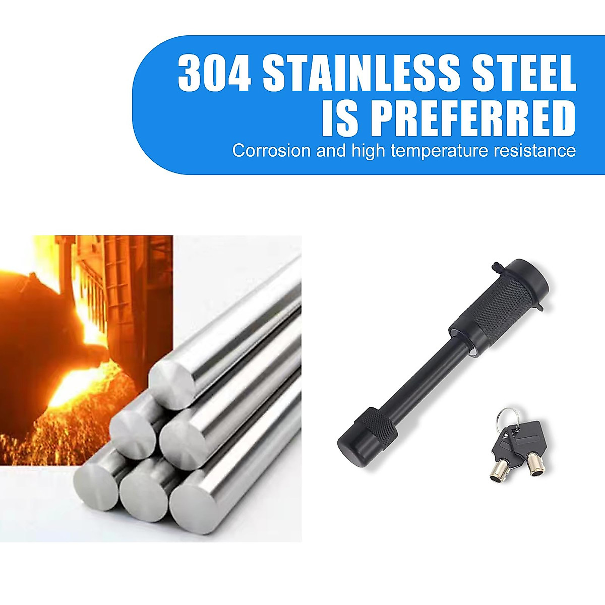 ZBGUN 1 PC Car Hitch Lock with Locking Keys, 6.7In Waterproof Durable Metal Vehicle Tow Receiver Hitch Lock Pin, Universal Anti-Theft Weatherproof RV Trailer Receiver Lock Accessories (Black)