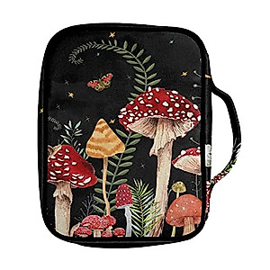 Mumeson Mushroom Print Bible Bag Bible Cover with Handle Zip Pockets Durable Bible Protect Case Bible Book Covers Carrying Case Holder Bible Accessories Tote Bag Pink Black
