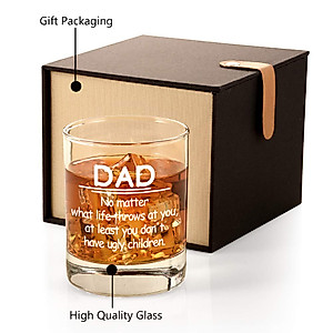 Triwol Funny Birthday Gifts for Dad from Daughter Son Kids, Dad No Matter What/Ugly Children Whiskey Glass Gift for Men Set, Novelty Father's Day Present Ideas for Father, Bourbon Scotch Glass Gift