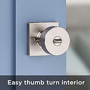 Kwikset Pismo Front Entry Locking Door Knob, Secure Keyed Exterior Entrance Handle, With Square Rose, SmartKey Re-Key Security Technology and Microban Protection in Satin Nickel