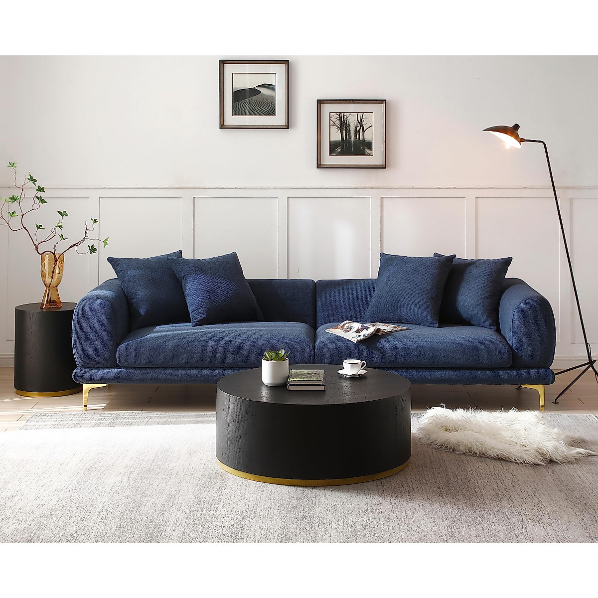 EMKK 108.3'' Sofa Couch for Living Room, Modern Mid-Century 4 Seater with 4Pillows, Upholstered Sofá with Metal Wood Legs for Living Room, Bedroom and Lounge,Apartment Office