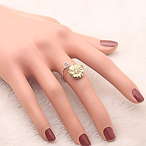 Sunflower Adjustable Ring by Ginger Lyne Champagne Cubic Zirconia Sterling Silver Rings for Women You Are My Sunshine Heart Bendable Wrap Love Promise Fashion Jewelry