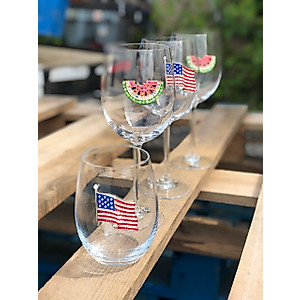THE QUEENS' JEWELS American Flag Jeweled Stemless Wine Glass, 21 oz. - Unique Gift for Women, Cute, Fun, Fourth of July, Not Painted, Decorated, Bling, Bedazzled, Rhinestone