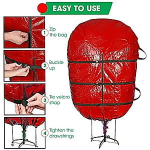 ProPik Upright Christmas Tree Storage Bag - Fits 7.5 Ft. Xmas Tree - Heavy Duty Polyethylene, Waterproof Bag for Christmas Tree Storage - Reusable, Adjustable, Zipper Closure, Ergonomic Handles for Transportation (7.5ft, Red)