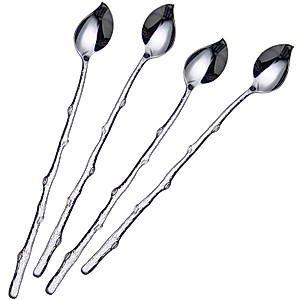 HISSF Long Handle Spoons, Iced Tea Spoons, 18/10 Stainless Steel Stirring Spoons, 4pcs Leaf Spoons, 8.66-inches